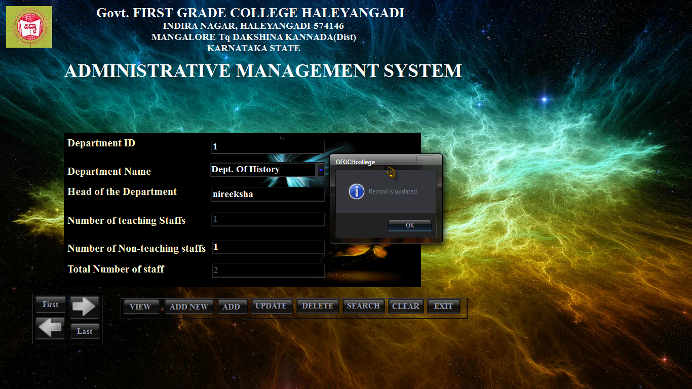 Screenshots of Administrative Management System