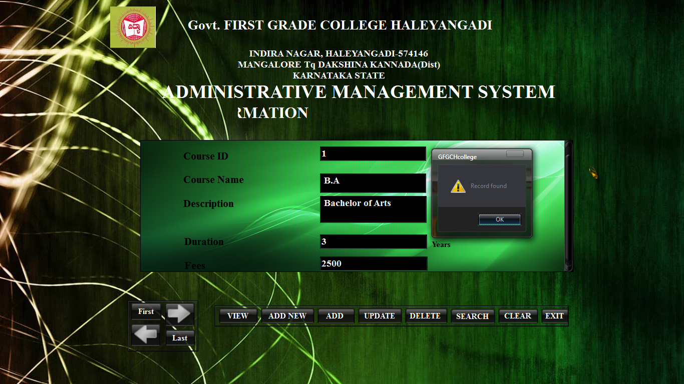 Screenshots of Administrative Management System