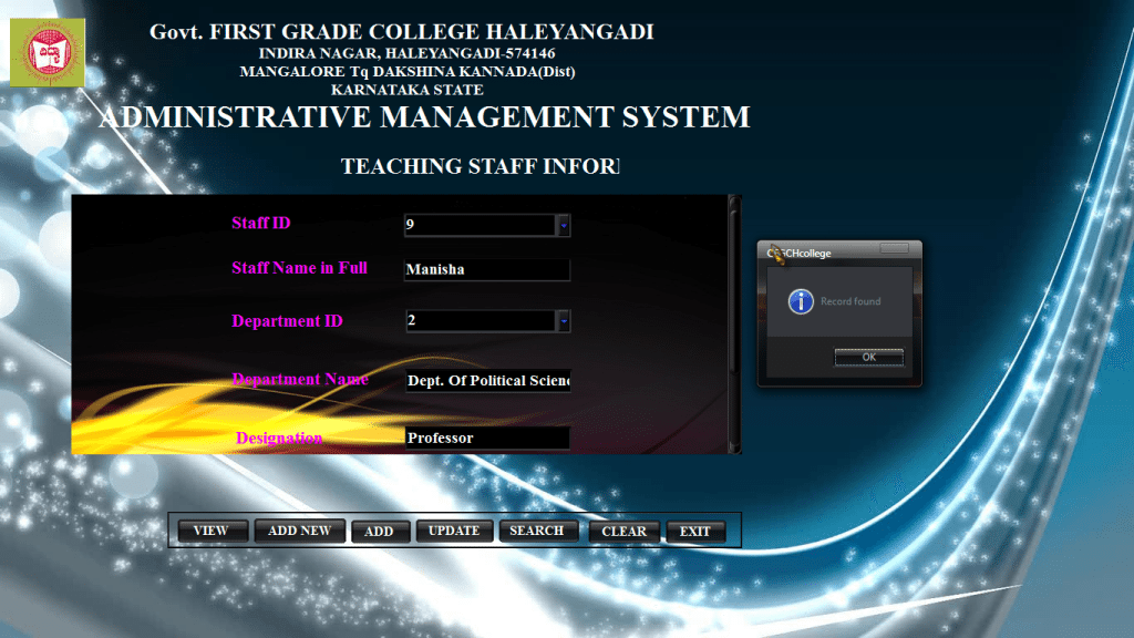 Screenshots of Administrative Management System
