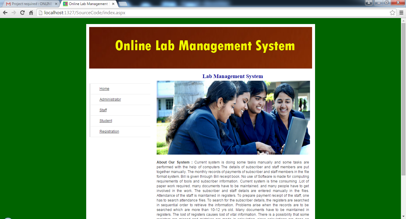 Screeshots of Online Lab Management System - Student Projects Live