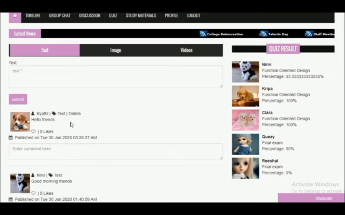 College Social Network - Student Projects Live