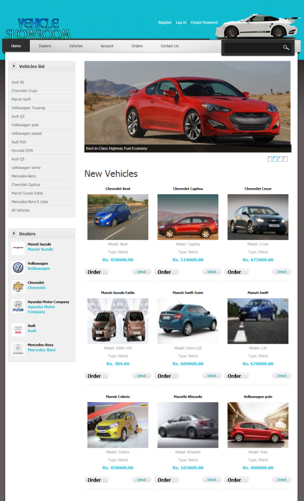 Web based Vehicle Showroom - Student Projects Live