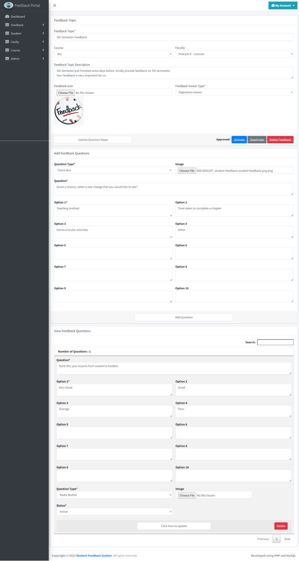 Online Student Feedback System in PHP and MySQL - Student Projects Live