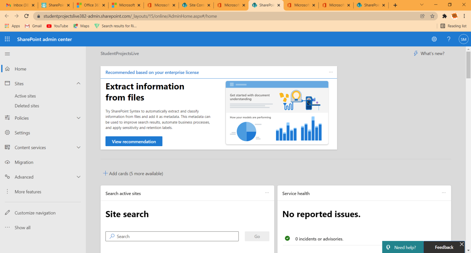 How to open SharePoint admin center - Student Projects Live
