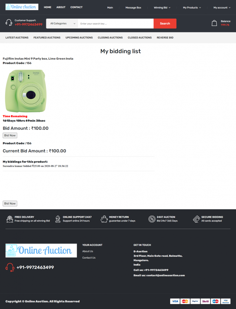Online Auction Project screenshots - Student Projects Live