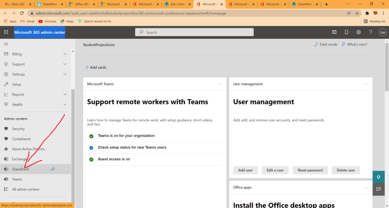 How to open SharePoint admin center - Student Projects Live